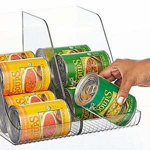 mDesign Plastic Divided Beverage Storage, Can Dispenser Holder for Kitchen, Refrigerator, Fridge, Pantry; Organizer for Soda, Pop, Drinks, Beer; Holds 24-26 Cans, Ligne Collection - Clear