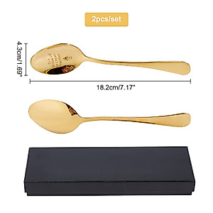 GLOBLELAND 2Pcs To A Lifetime of Ice Cream Together Spoon with Gift Box Golden Engraved Stainless Steel Table Spoons for Friends Families Festival Christmas Birthday Wedding,7.2''