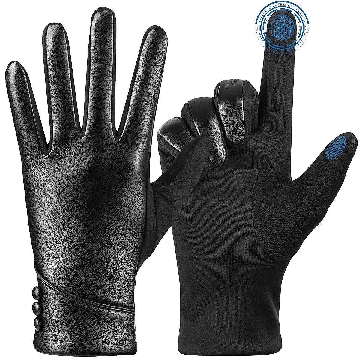 alqqas Womens Winter Leather Gloves Touch Screen Wool Lined Windproof Warm Suede Fashion Dress Gloves