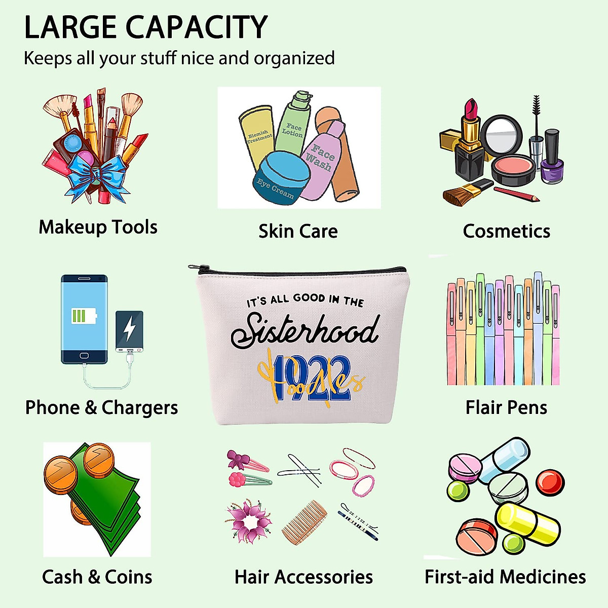 FOTAP Sorority Gifts Sigma Gamma Rho Sorority Makeup Bag SGR Gift Sorority Zipper Pouch Greek Sorority Cosmetic Bag (SISTERHOOD 192/2)