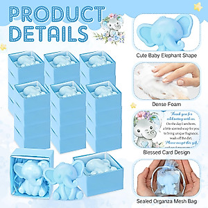 Maxcheck 50 Pcs Baby Shower Elephant Soaps Favors with Organza Bags Thank You Cards Handmade Cute Scented Soap Elephant Decorations Bulk for Guests Girl Boy Baby Shower Gifts Party Souvenirs(Blue)