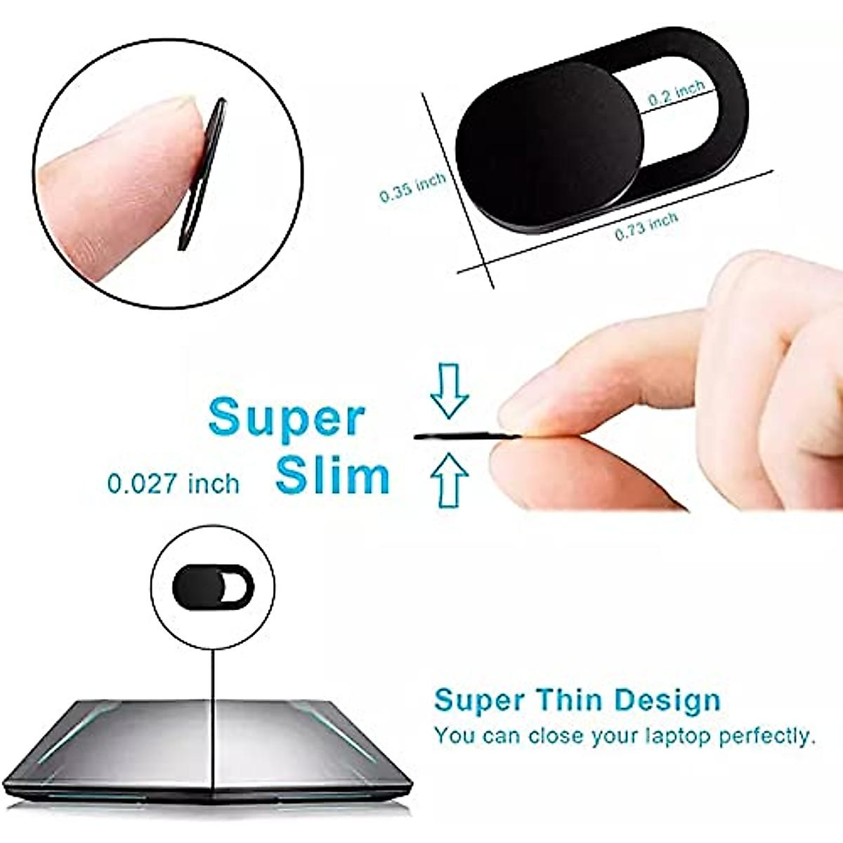 Webcam Cover Slide[6-Pack],Camera Cover for Laptops,MacBook Air,iMac,iPad Pro,PC/Computer,Tablets,Smartphone,iPhone,Ultra-Thin Web Blocker Protecting Your Privacy and Security (Metallic Black)