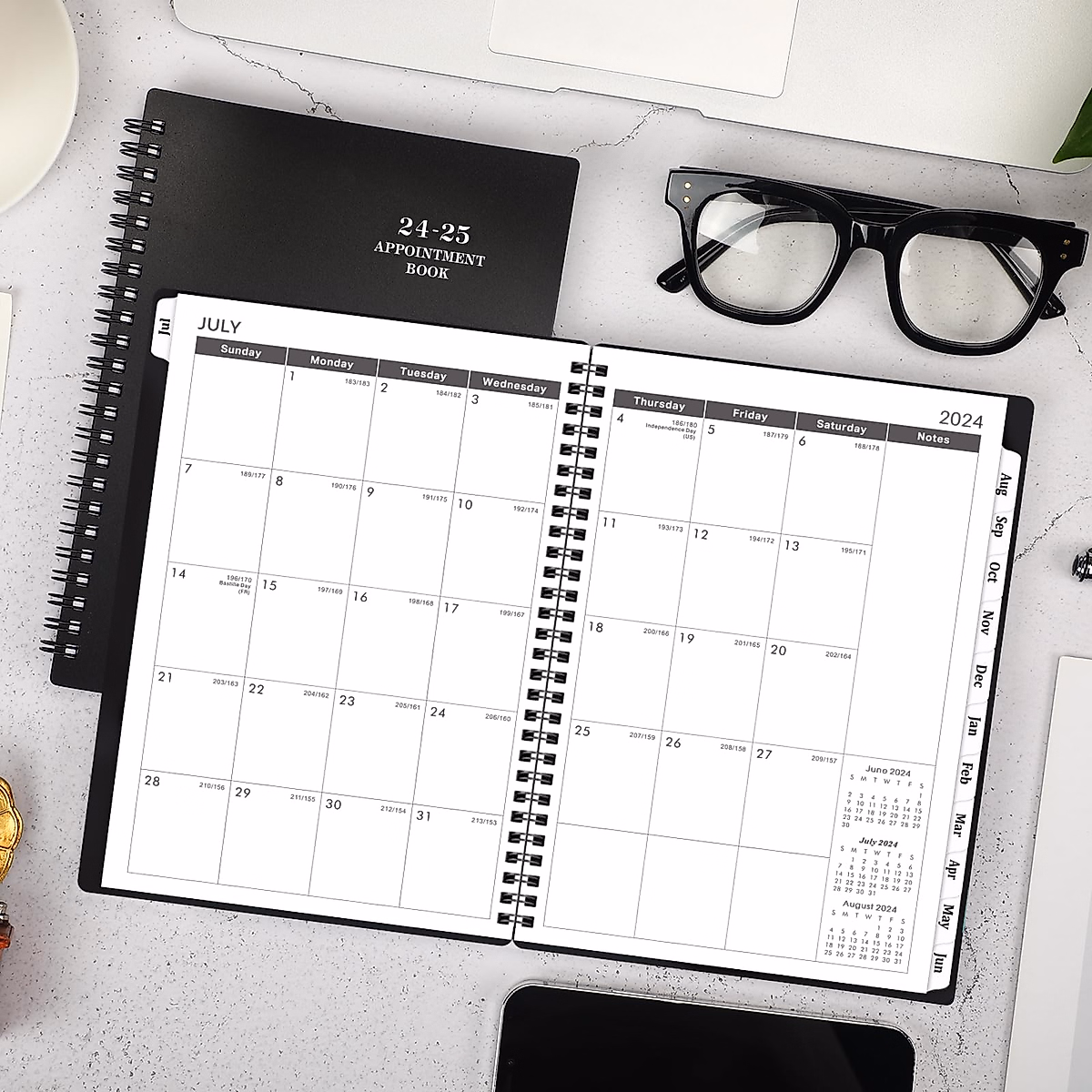 2024-2025 Weekly Appointment Book & Planner - Jul 2024 - Jun 2025, 2024-2025 Daily Hourly Planner, Academic Planner, 6.3" x 8.5", Half Hour (30 Mins) Interval, Tabs, Strong Binding, Thick Paper