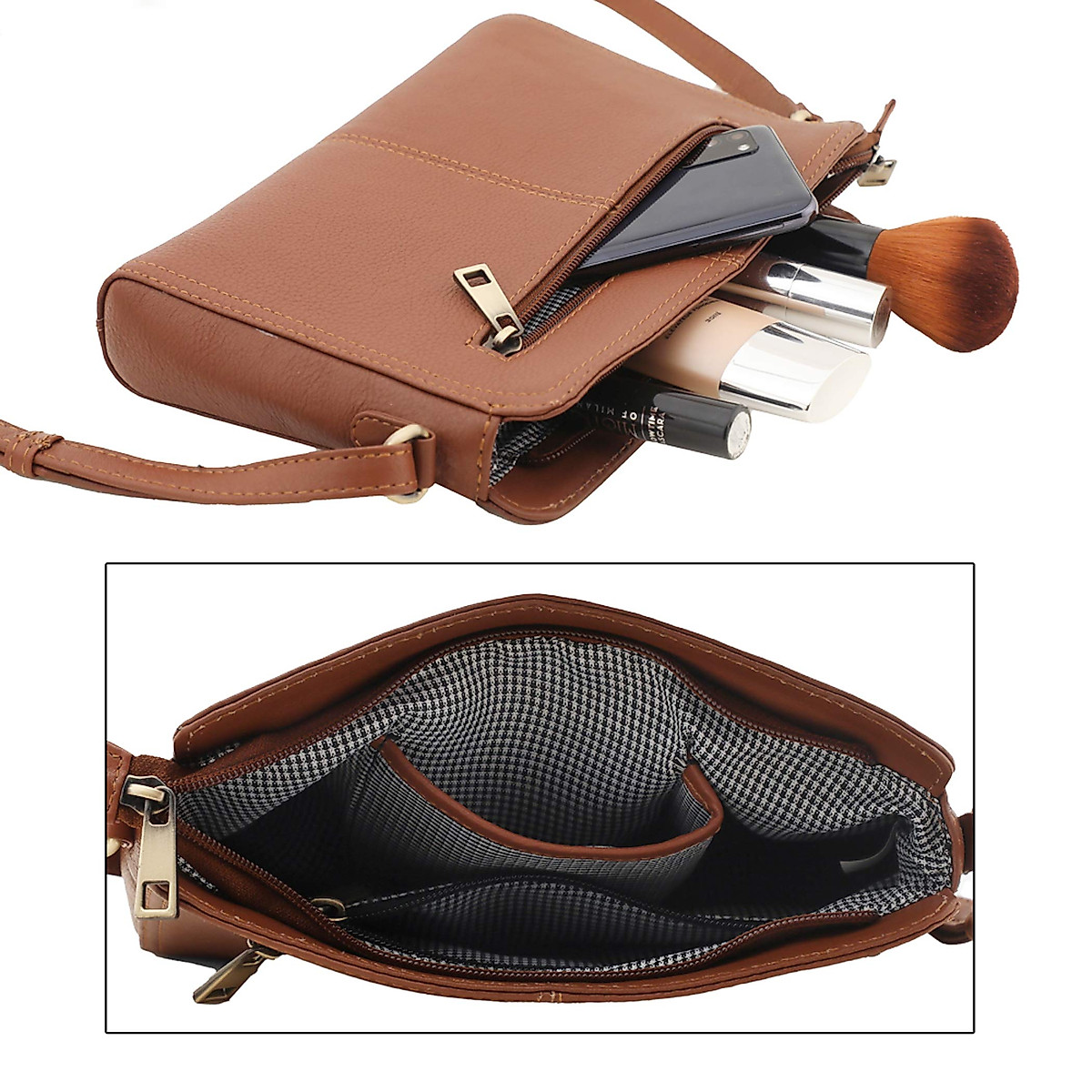 Texan Bull Leather Crossbody Bags For Women- Small Crossover Crossbody Bag With Shoulder Sling Adjustable Strap Womens Purses Purses And Handbags (Tan)