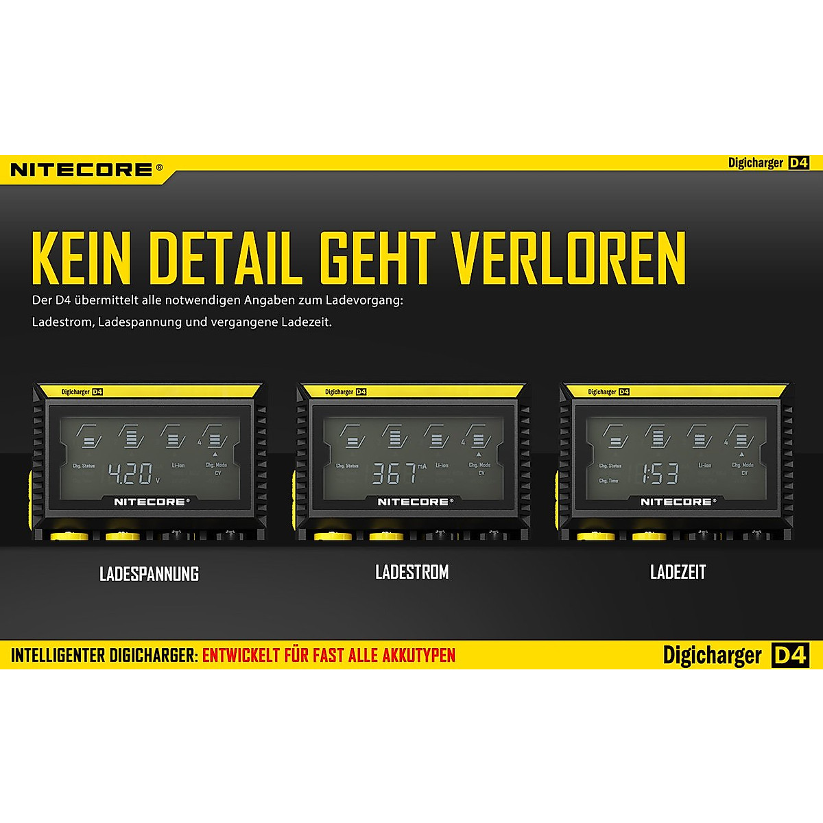 Nitecore Digicharger D4 Battery Four Bays Charger with LCD Display