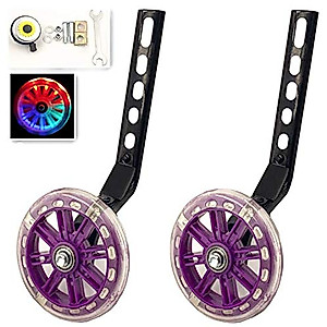 YJIA a Pair of Children's Bicycle Riding Flash Silent Training Wheels, Suitable for 12-20 inch Single Speed Bicycles (Purple)