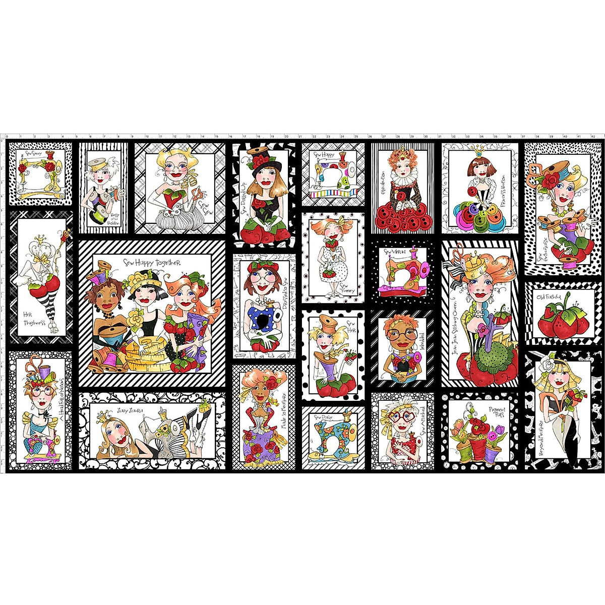 Loralie Designs Sew Curious! Fabric Panel for Quilting