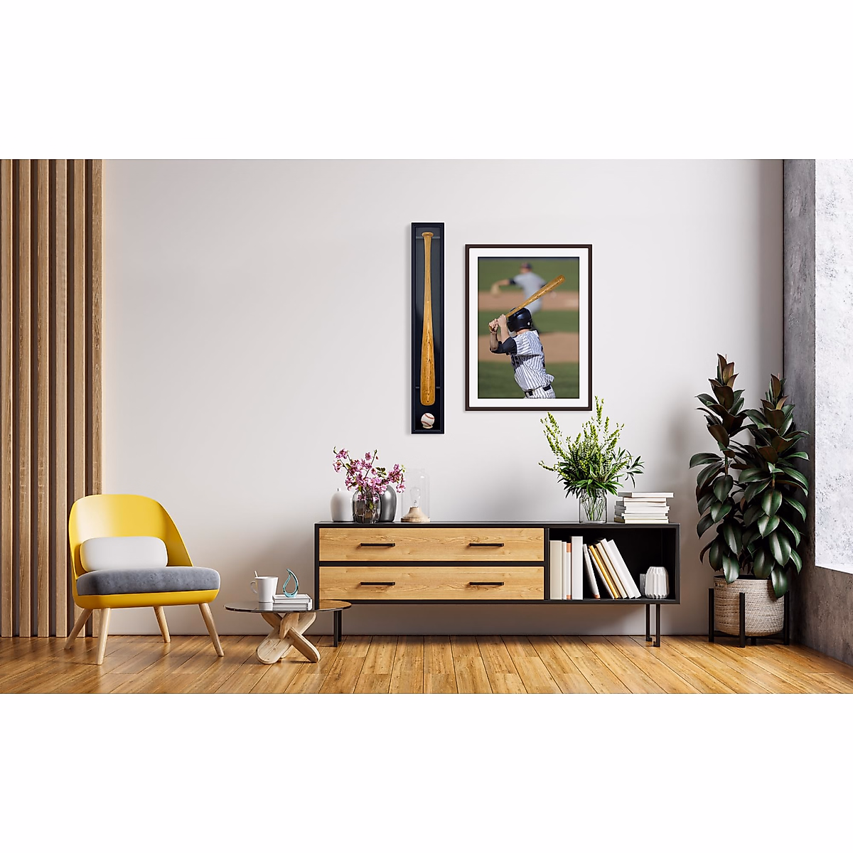 ILOT Baseball Bat Display Case Solid Wood Frame Ball Holder Stand Showcase Display Cabinet with UV Protected Acrylic Wall Mounted Shadow Box Vertical and Horizontal