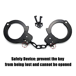 AUYYOSK Toy Metal Handcuffs with Key,Safety Party Supplies Accessory Pretend Play Hand Cuffs for Kids Children (Black)