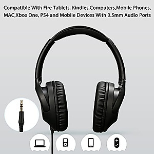 noot products A319 Over The Ear Wired Headphones with Volume Control, Microphone, Adjustable Headband and 3.5mm Audiojack Headphones for School (Black)