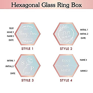 Getname Necklace Custom Hexagon Glass Ring Box with Moss for Wedding Ceremony Birthday Engagement Ring Box for Proposal Bearer Box with Names & Initials Ring Holder Jewelry Ring Boxes Organizer