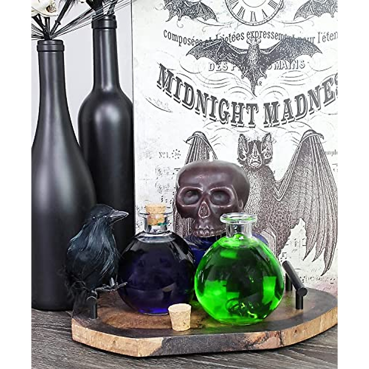 Cornucopia Round Glass Spherical Bottles, Potion Bottles" with Corks (2-Pack, 8-Ounce Capacity); Large Bottles for Costume Props, Decor & DIY Crafts