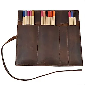 Hide & Drink, Leather Rollup Pen / Pencil Storage Case / Pouch Organizer Handmade Includes 101 Year Warranty :: Bourbon Brown