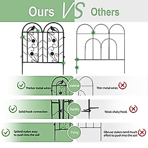 AESOME Decorative Fence Panels Outdoor: 24 inch x 10 feet Black Metal Fencing Tall Garden Edging Wrought Iron Landscape Section Border for Yard Patio Lawn Tree Plant Flowerbed Décor