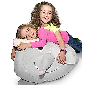 Jumbo Storage Bean Bag - Cover only - “Soft ’n Snuggly” Comfy Fabric Kids Love - Elephant - Store Stuffies, Extra Blankets & Pillows Too