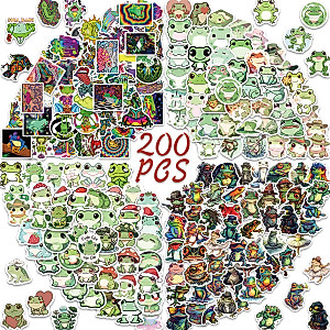 200PCs Frog Stickers, Cute Frog Stickers, Cool Frog Stickers, Colorful Frog Stickers, Vinyl Waterproof Animal Stickers for Laptop Aesthetic Stickers for Laptop, Skateboard, Water Bottles