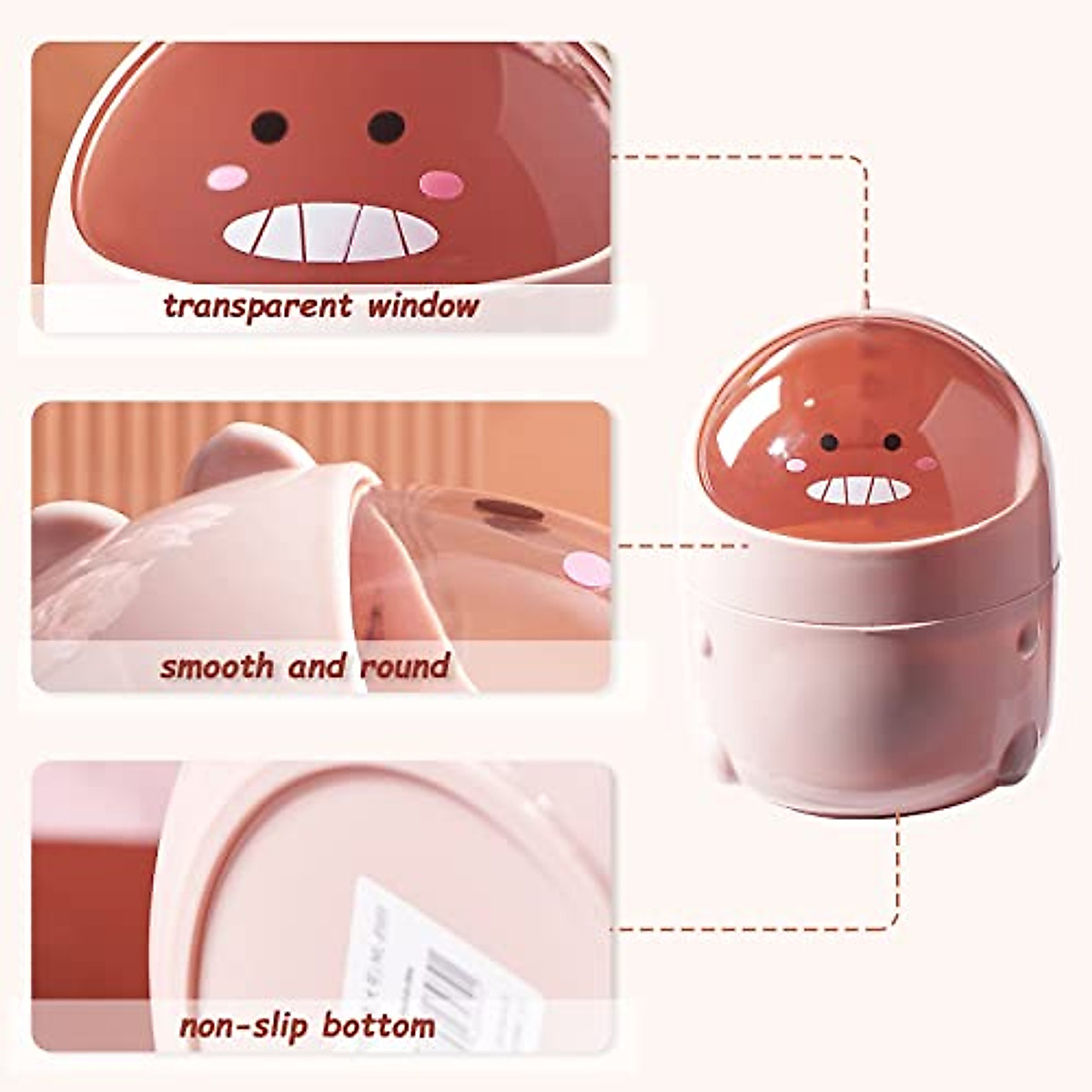 YISTOS 0.73 Gal Mini Desktop Trash Can with Lid, Cute Little Dinosaur Countertop Garbage Bin, Plastic Tiny Tabletop Wastebasket for Office/Kitchen/Coffee Table Room Decoration - Pink