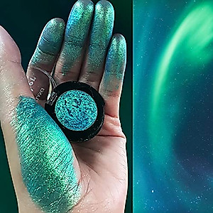 Afflano Single Green Eyeshadow Shimmery, Highly Pigmented Multichrome Eyeshadow Green, Color Changing Forest Green Glitter Eyeshadow, Holographic Chrome Eye Shadow for Green Eye Makeup