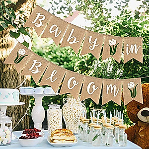Adurself Baby in Bloom Burlap Banner with Flower Welcome Baby Jute Bunting Garland for Spring Theme Garden Mommy To Be Celebration Supplies Boy Girl Baby Shower Decoration