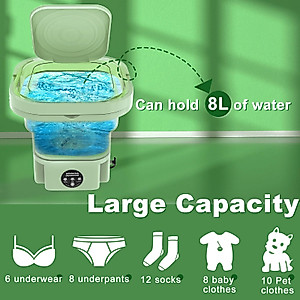ABXKZ Mini Washing Machine 8L Capacity Portable Washing Machine Small Foldable Bucket Washer and Spin Dryer Intelligent Laundry Machine with 3 Modes Deep Cleaning Underwear Socks Baby Clothes Green