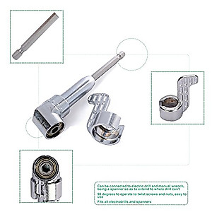 OCGIG 3 Pcs 105 Degree Right Angle Drill Attachment Hex Shank Screwdriver Angled Bit Holder Power Drill Tool and Flexible Angle Extension Soft Shaft Bit Kit for Drill or Driver 1/4" Socket Adapter