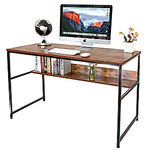 HOMEKOKO 47" Home Office Desk Computer Desk with Storage Shelf, Study Table Modern Writing Desk Industrial Desk with Metal Frame (Rustic Brown)