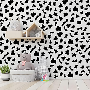300 Pcs Cow Print Stickers Black Vinyl Cow Print Wall Decals,Peel and Stick Modern Cow Spot Stickers,for Nursery Classroom Farmhouse Wall Furniture Mugs Decal