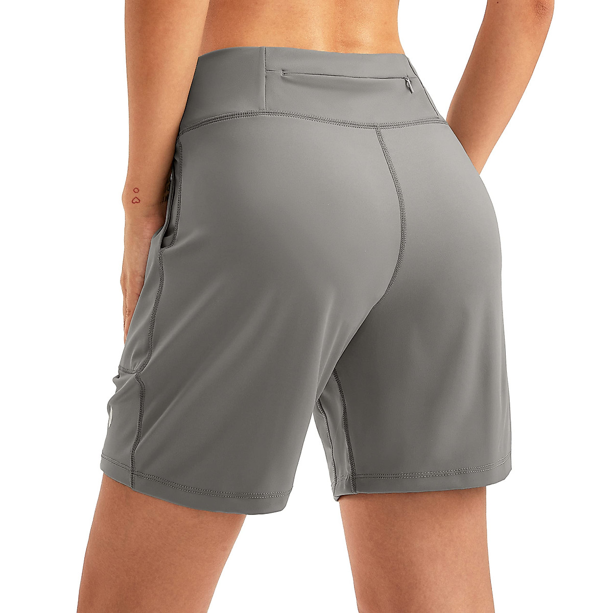 SANTINY Women's 6'' Athletic Long Shorts with 4 Pockets High Waisted Bermuda Shorts for Women Walking Running Casual (Light Grey_M)
