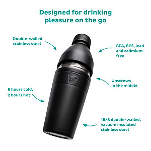KeepCup Thermal Stainless Steel Water Bottle | Vacuum Insulated Travel Coffee Thermos Cup with Spill Proof Lid | Large | 22 oz / 660ml | Black