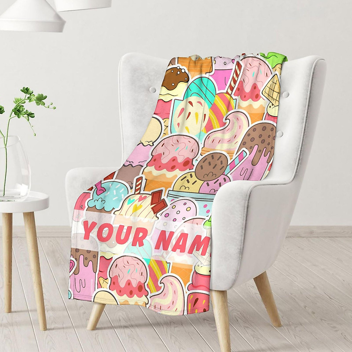 Custom Ice Cream Blanket Gift - 30x40 Inches Cute Blankets for Girls & Kids - Colorful Soft Fuzzy Throw for Couch, Office