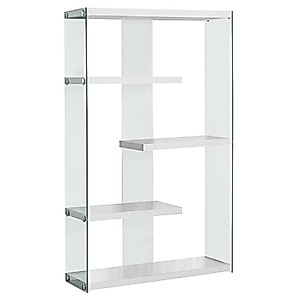 Monarch Specialties I Tempered Glass Bookcase, 60", Glossy White