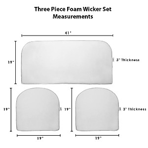 RSH DECOR: 3-Piece Foam Wicker Cushion Set | 41 x 19 & 19 x 19 | All-Weather Spun Fabric | Water-Resistant | Outdoor Loveseat & U-Shape Cushions for Patio Furniture | Red