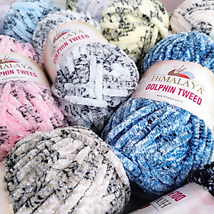 4 Pack/Skein Himalaya Dolphin Tweed, Each Skein 100 Gr/3,5 oz, 88 yards/80m., Super Bulky Yarn, Blanket Yarn, Velvet Yarn, Knitting Yarn, Amigurumi Yarn, Baby Yarn (92012)