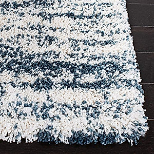 SAFAVIEH Hudson Shag Collection 7' Square Ivory / Slate Blue SGH299A Modern Abstract Non-Shedding Living Room Bedroom Dining Room Entryway Plush 2-inch Thick Area Rug