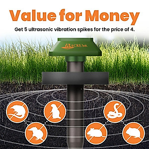 ACRE lot Mole Repellent for lawns Gopher Repellent Ultrasonic Solar Powered Snake Repellent Deterrent Mole Repeller Vole Repellent Outdoor Lawns Garden Yard All Pests Sonic Spikes Stakes Chaser 9pk