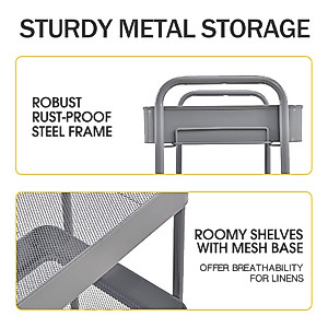 TOOLF 3-Tier Rolling Cart, Metal Utility Cart with Lockable Wheels, Storage Craft Art Cart Trolley Organizer Serving Cart Easy Assembly for Office, Bathroom, Kitchen, Kids' Room, Classroom (Grey)