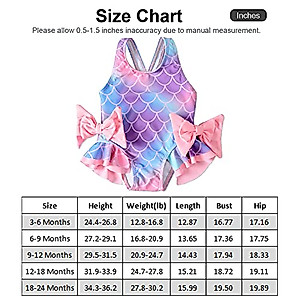 PATPAT Baby Girl Sleeveless Ruffle Swimwear Infant Girl Bow Mermaid Backless One-Piece Swimsuit Colorful 18-24 Months