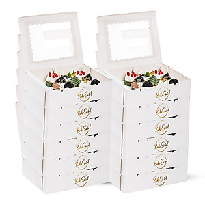 Bake Swirl 12-Pack Cupcake Boxes Containers 12-Count Kraft Bakery Carriers with lid see-through Windows and Inserts for Standard Cupcakes (White)