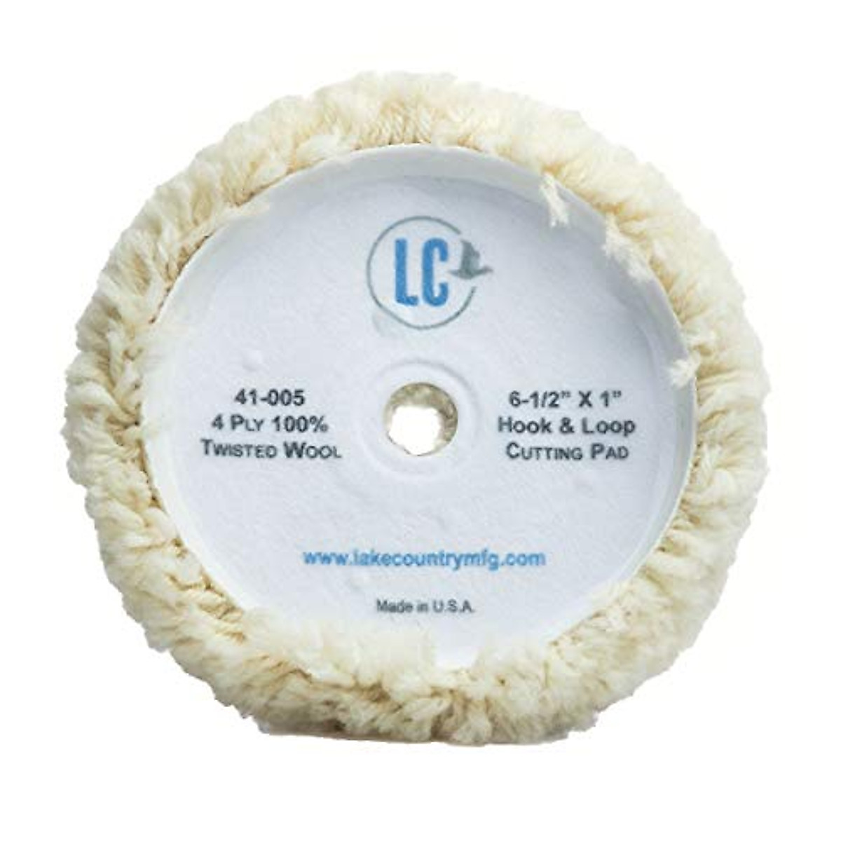 Lake Country Manufacturing 4-Ply 100% Twisted Wool Cutting Pad - Wool Hook and Loop That Fits Backing Plate - Supports Heavy Cutting Application and 1" Pile Height (1 Pack, 6.5")