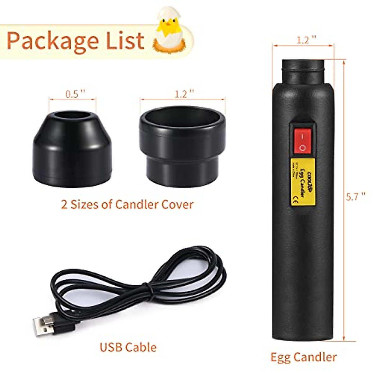 COOLTOP Rechargeable Egg Candler for Monitoring Eggs Development, Bright Cool LED Light Egg Tester for Chicken Ducks Birds Goose Incubating