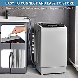 Voohek YC147 Top Loading Compact Fully Automatic Machine, 1.24 Cu.ft with LED Display 8 Water Levels 10 Wash Programs for Dorms, RVs, Camping