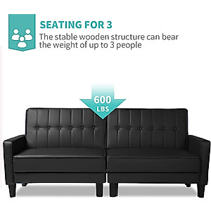 OQQOEE Convertible Sofa Faux Leather Futon Sofa Bed Adjustable Upholstered Sofa Couch Folding Lounge Loveseat with Side Pockets for Living Room,Bed Room