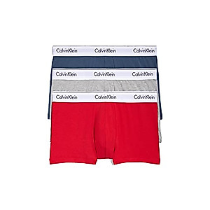 Calvin Klein Men's Modern Cotton Stretch 3-Pack Low Rise Trunk, Grey Heather, Blue Edge, Fuschia Berry, Medium