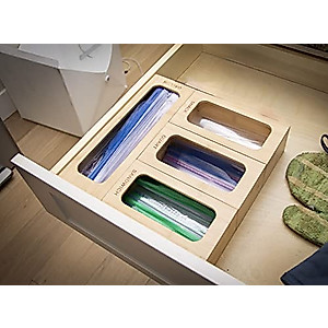 HEMMA Ziplock Bag Organizer, Premium Bamboo, Kitchen Drawer Organizer, Ziplock Bag Storage Organizer, Baggie Organizer, Compatible with Ziploc, Hefty, Solimo, etc. 4 Piece Set