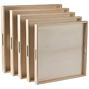 Hammont Wooden Square Nested Serving Trays (Largest Tray is 16") 5 Piece Set of Wood Trays for Crafts with Cut Out Handles | Kitchen Nesting Trays for Serving Pastries, Snacks, Mini Bars, Chocolate