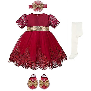 Lilax Baby Girl Newborn Lace Princess Wedding Party Dress Gown 4 Piece Deluxe Set 0-3 Months Red