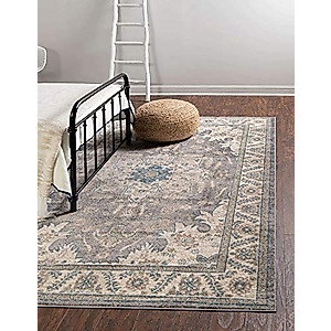 Unique Loom Salzburg Collection Classic Traditional Design Oriental Inspired Border Area Rug, 9 ft x 12 ft, Gray/Beige