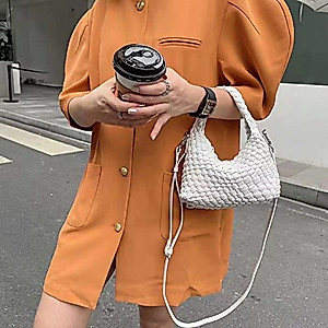 Small Hand Woven Handbags for Women Shoulder Crossbody Bag Girls Purses Cassual Top Handle Bags Hobo Curved Tote Phone Bag (Creamy white)