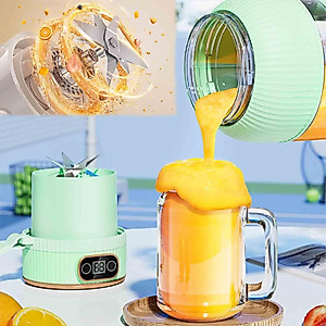Yulyoie Multifunctional Portable Juicer Cup with Digital Display,1200ml Large Capacity USB Rechargeable Portable Multifunctional Cup with Digital Display for Making Fruits Juice (Blue,Set A)