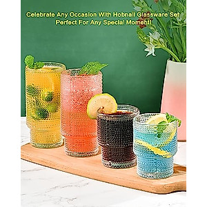 ISMASOAN Hobnail Drinking Glasses Set of 12,Glass Cups 12 oz and 7 oz,Hobnail Glassware,Vintage Glassware,Romantic Water Glasse,Drinking Glasses,Collins Glasses